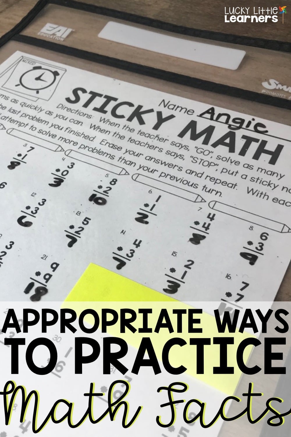 Sticky Math: A New Way to Use Math Facts WorkSheets In 2nd Grade ...