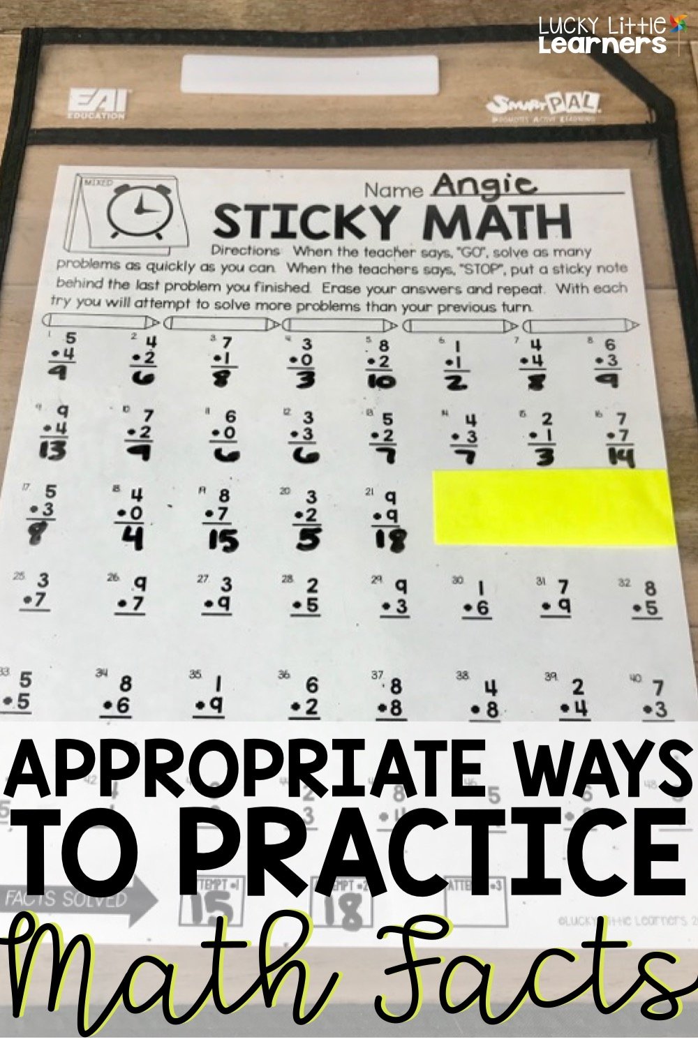 Sticky Math: A New Way to Use Math Facts WorkSheets In 2nd Grade ...