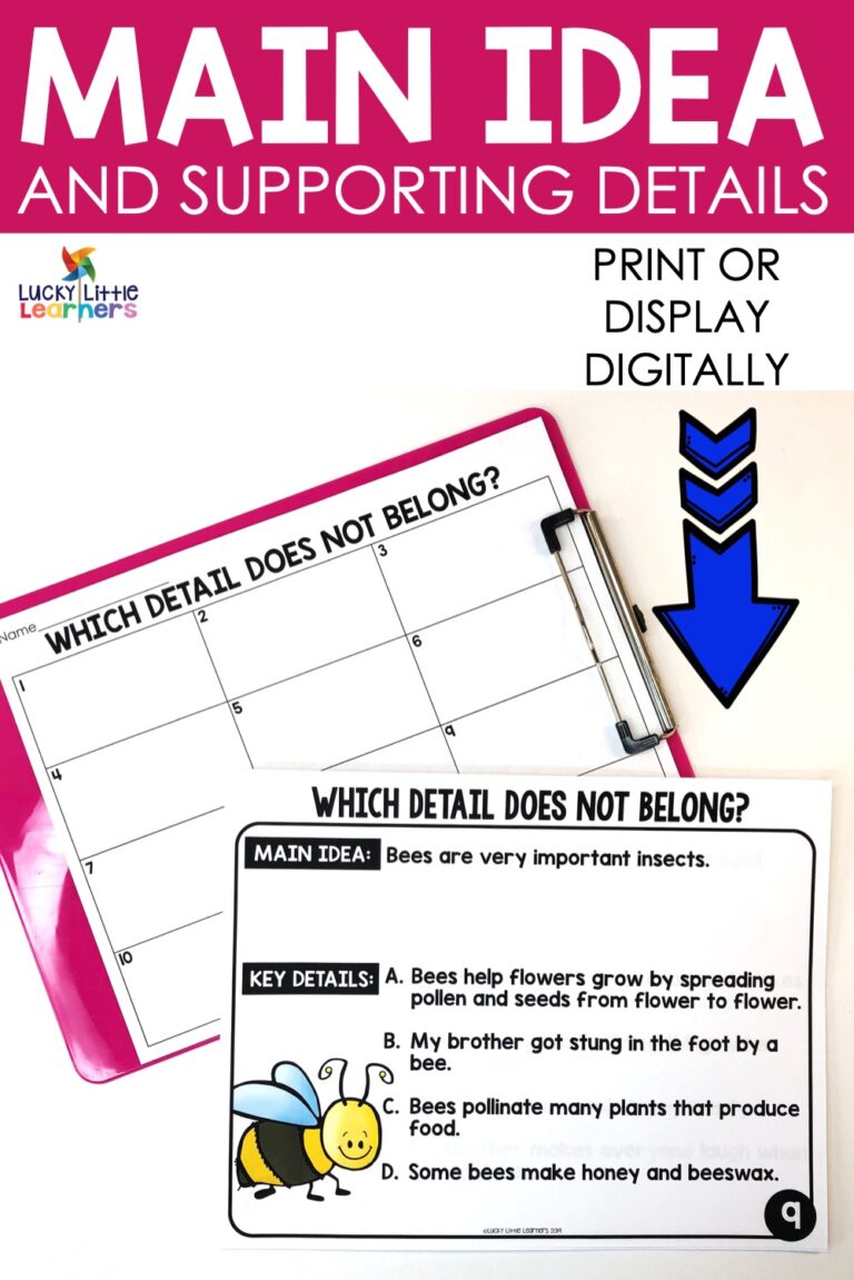 Easy Main Idea and Key Details Activities for 1st & 2nd Grade - Lucky ...
