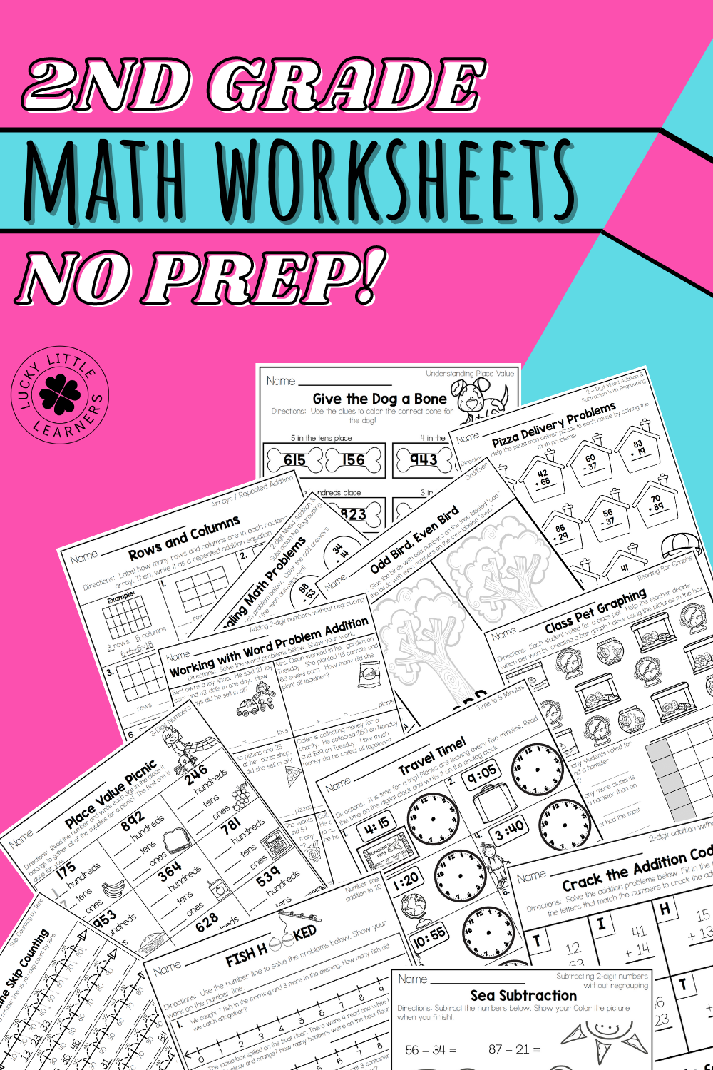 2nd Grade Math Worksheets - No Prep! - Lucky Little Learners
