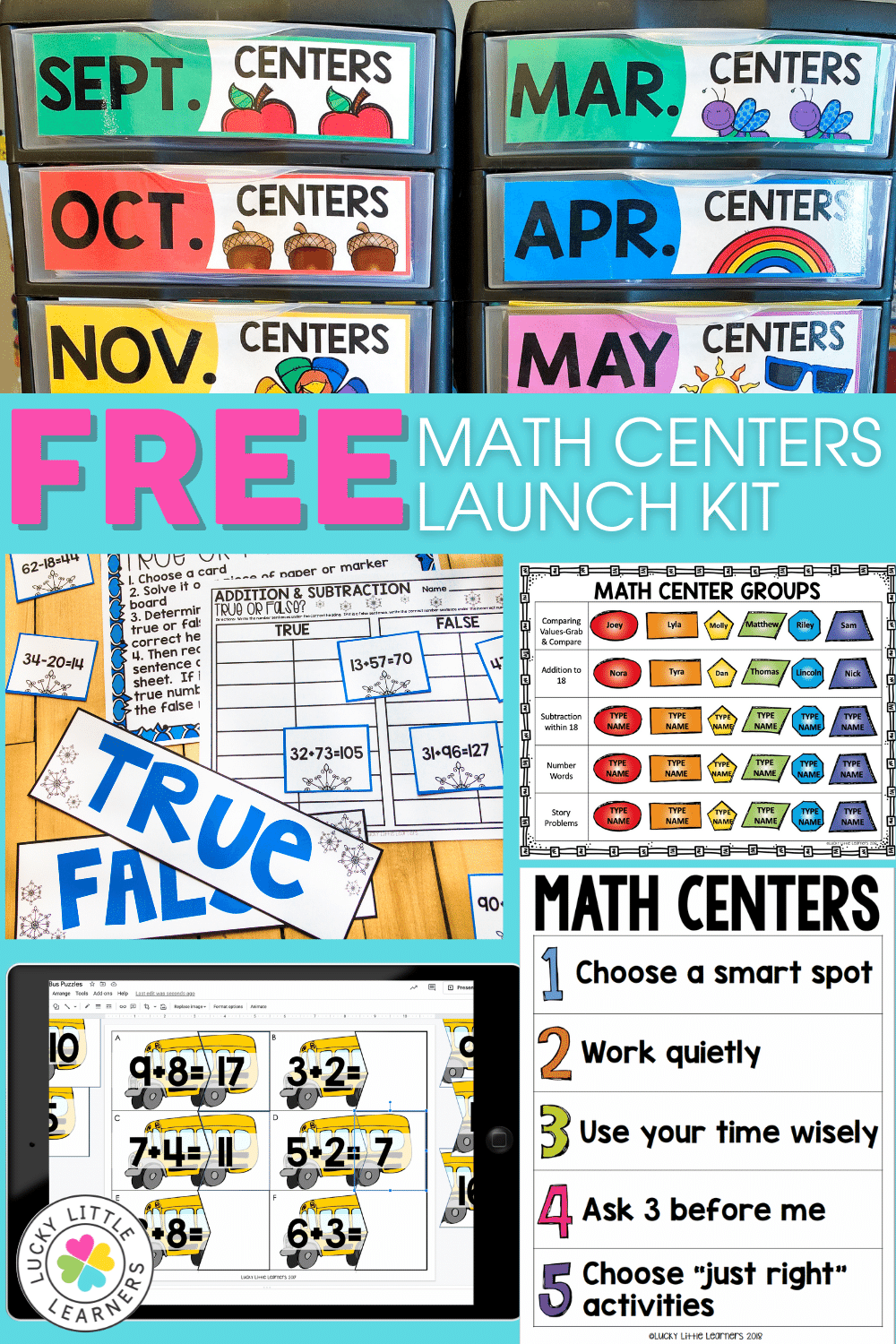 Free 2nd Grade Math Centers and Launch Kit - Lucky Little Learners