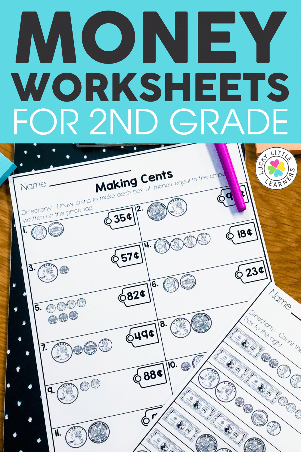 Second Grade Math Worksheets: Measurement, Data, Time & Money - Lucky ...
