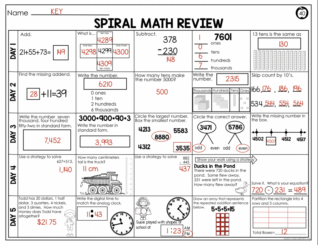 Spiral Math Review Freebie - Lucky Little Learners