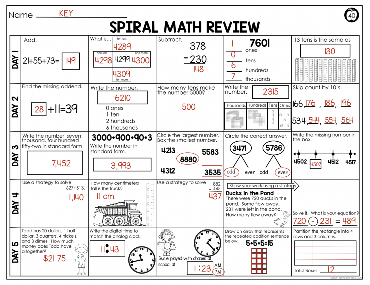 Spiral Math Review Freebie - Lucky Little Learners