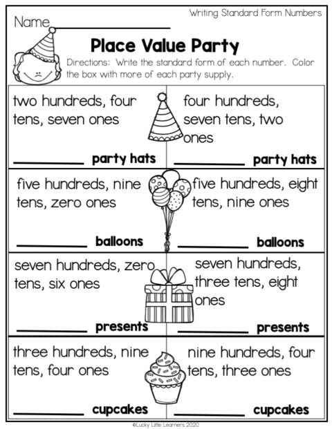 Math Worksheets to Practice Place Value in 2nd Grade - Lucky Little ...