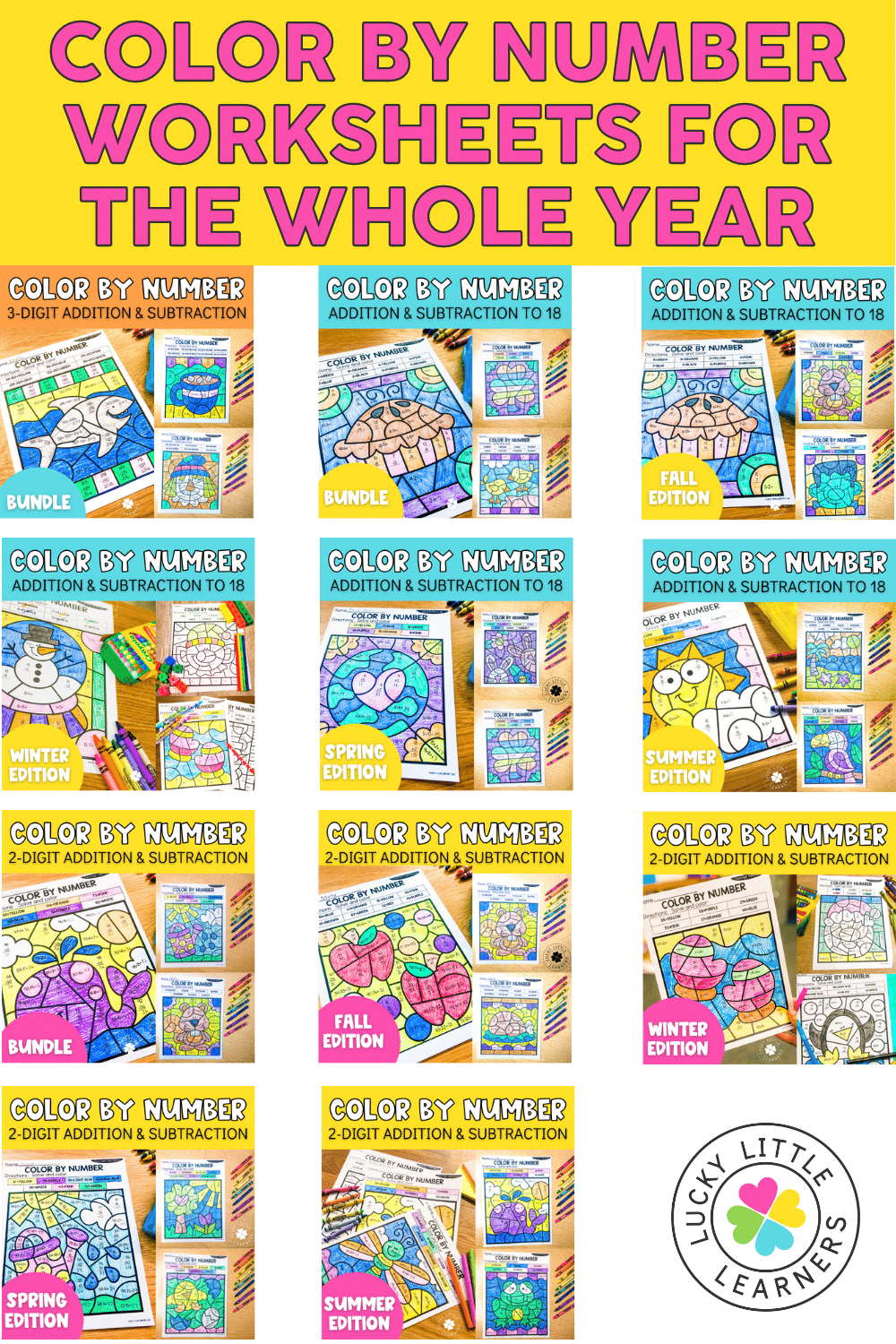 Free Color By Number Math Sheets for 2nd Grade - Lucky Little Learners