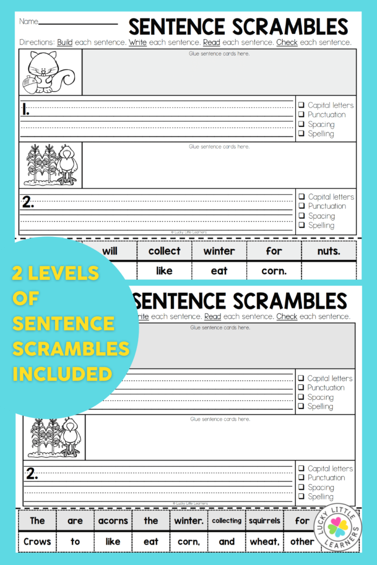 Practice Writing Sentences with Sentence Scrambles - Lucky Little Learners