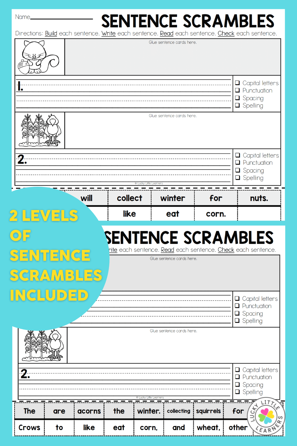 Practice Writing Sentences with Sentence Scrambles - Lucky Little Learners