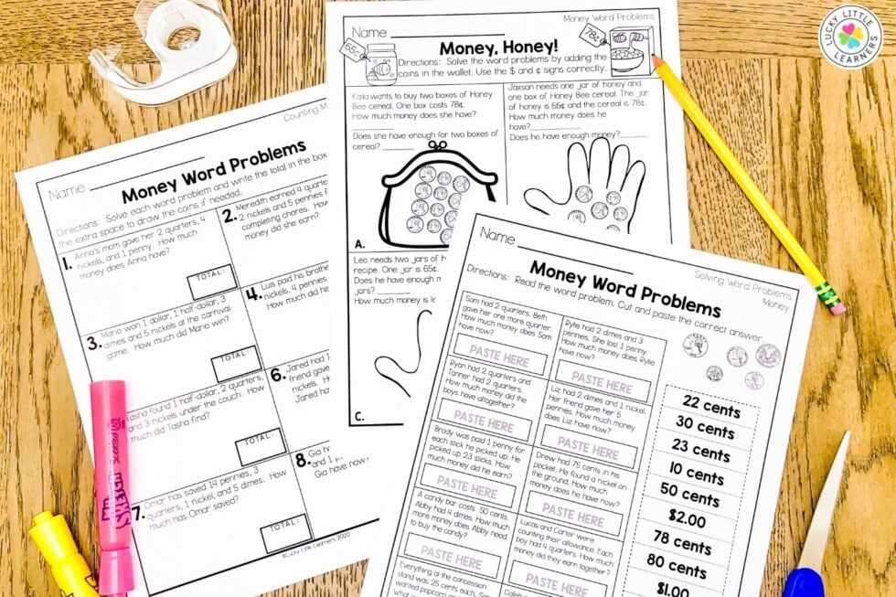 More Than Just a Worksheet - Math Money Exercises for 2nd Grade - Lucky ...