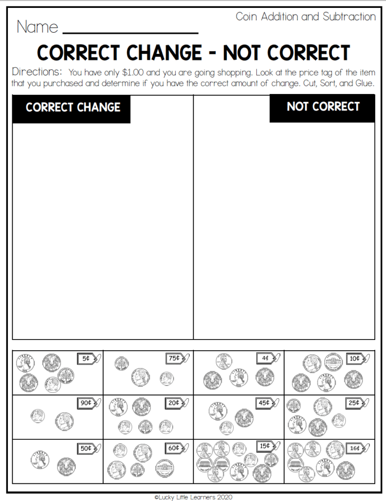 Math Worksheet Subtracting Money