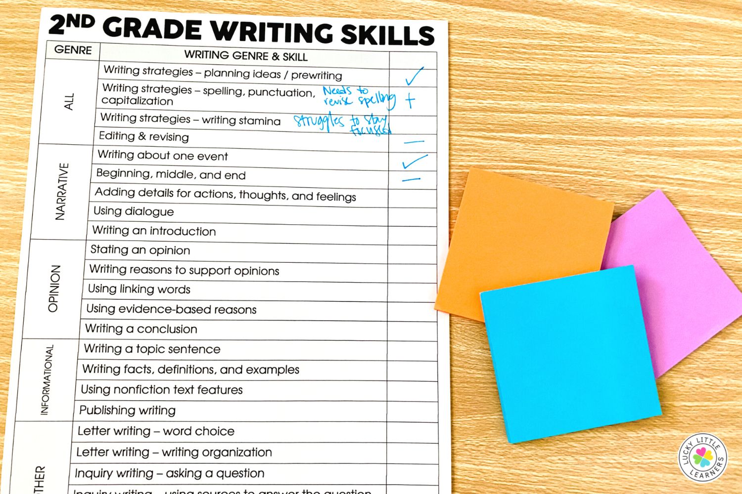 An Easy Way To Set Up Writing Goals In 2nd Grade - Lucky Little Learners