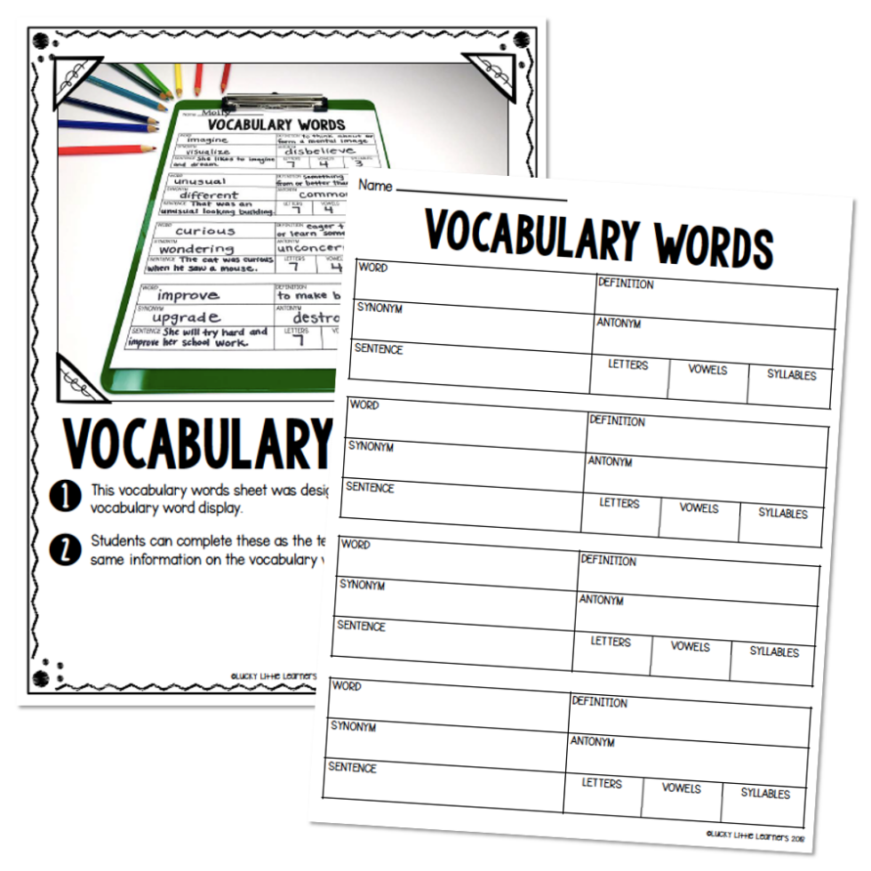 Vocabulary Activities - Lucky Little Learners