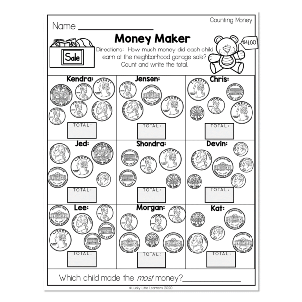 Second Grade Math Worksheets: Measurement, Data, Time & Money - Lucky ...