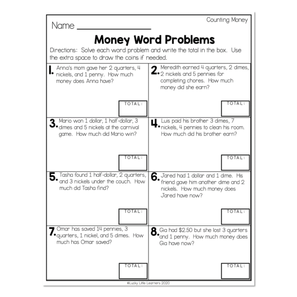 More Than Just a Worksheet - Math Money Exercises for 2nd Grade - Lucky ...