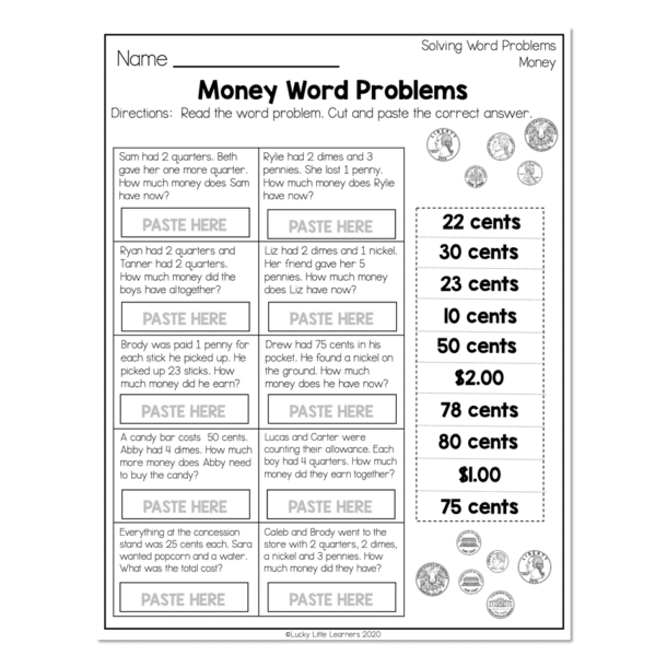 More Than Just a Worksheet - Math Money Exercises for 2nd Grade - Lucky ...