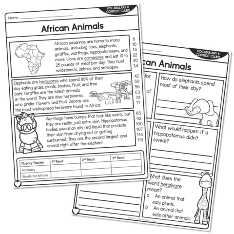 Vocabulary & Context Clues Second Grade Reading Passages - Lucky Little ...