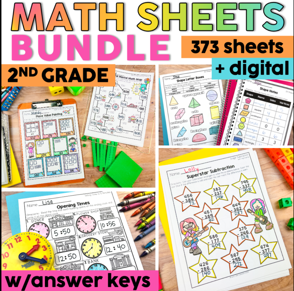 Second Grade Math Worksheets: Measurement, Data, Time & Money - Lucky ...