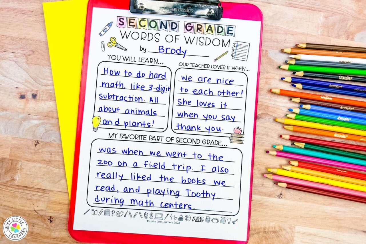 End of the School Year Words of Wisdom Activity - Lucky Little Learners