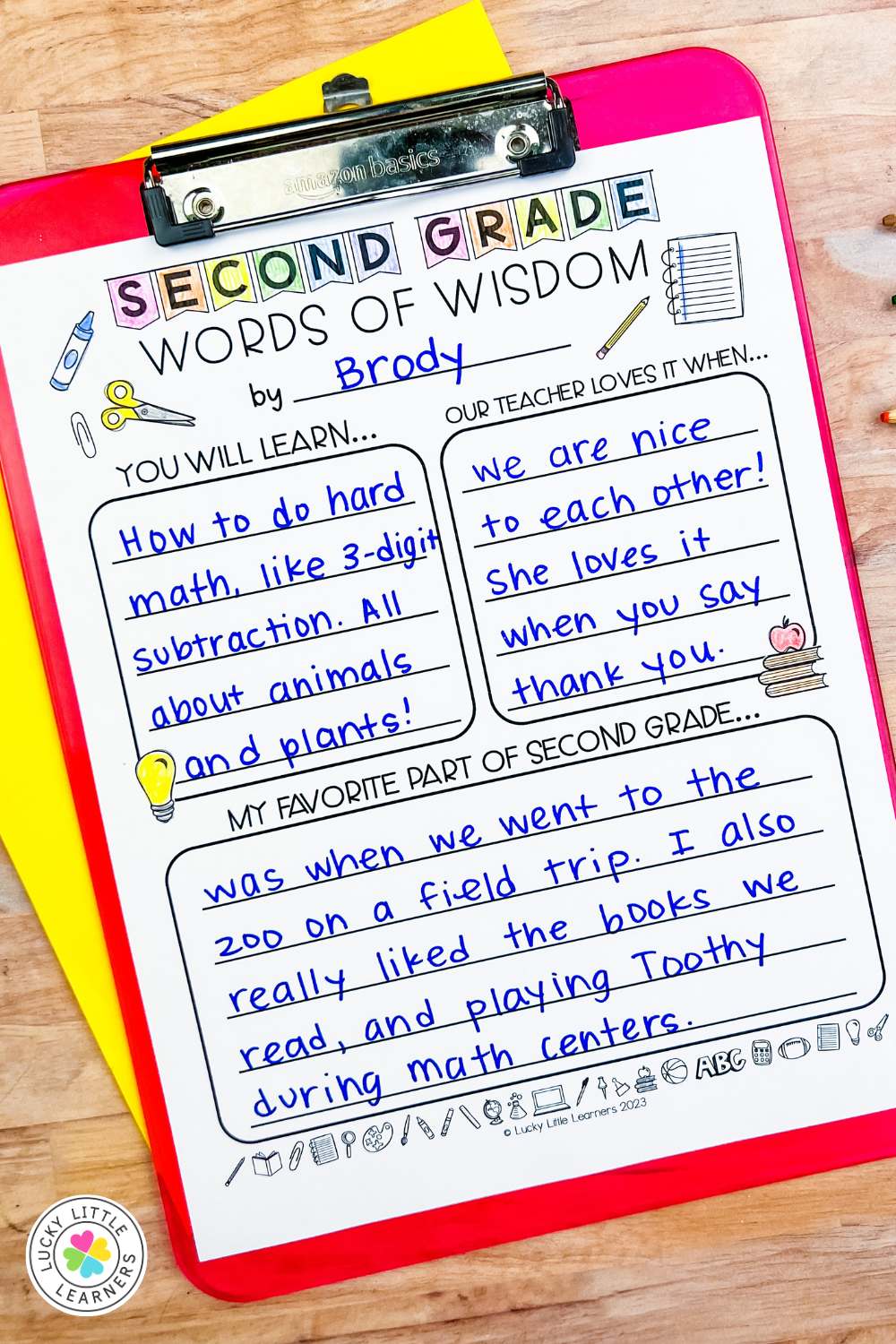 End of the School Year Words of Wisdom Activity - Lucky Little Learners