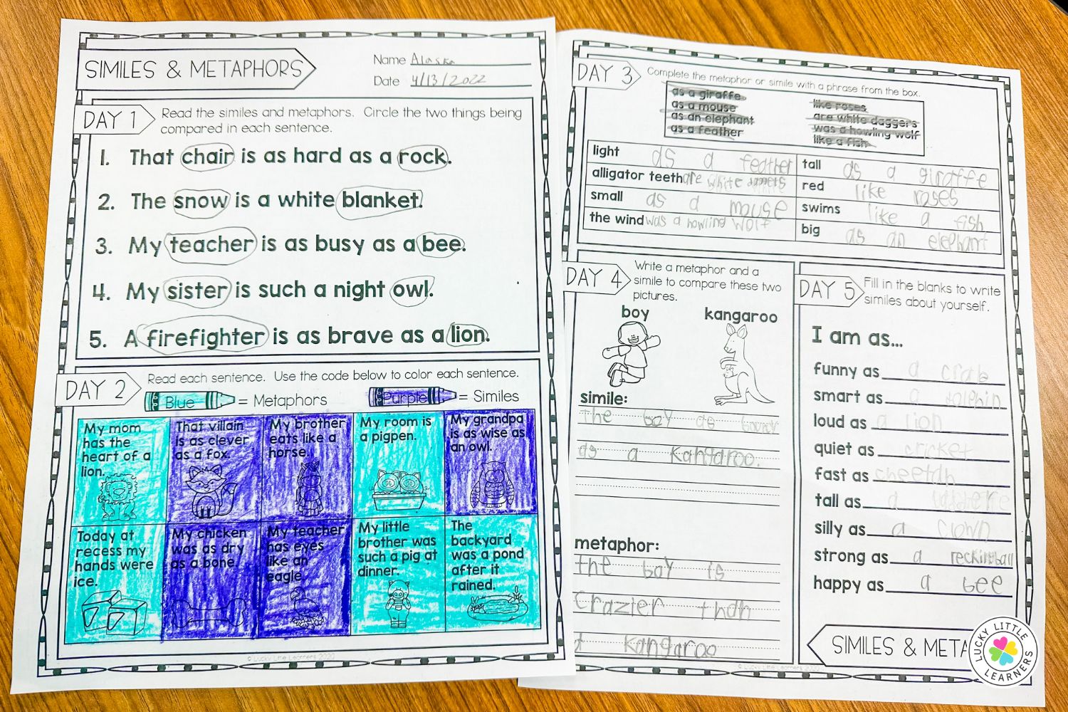 Fresh Ideas to Teach Similes and Metaphors - Lucky Little Learners