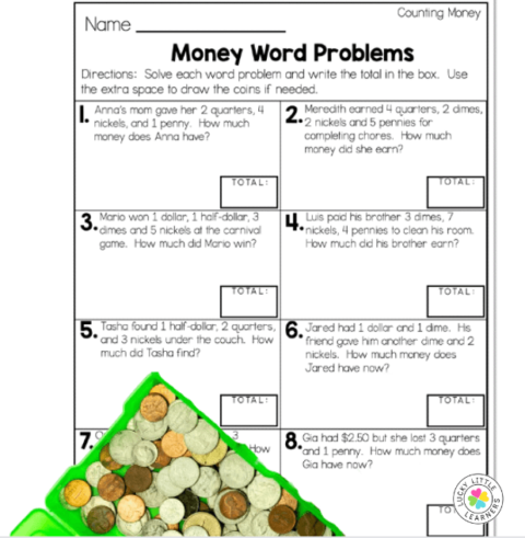 More Than Just a Worksheet - Math Money Exercises for 2nd Grade - Lucky ...