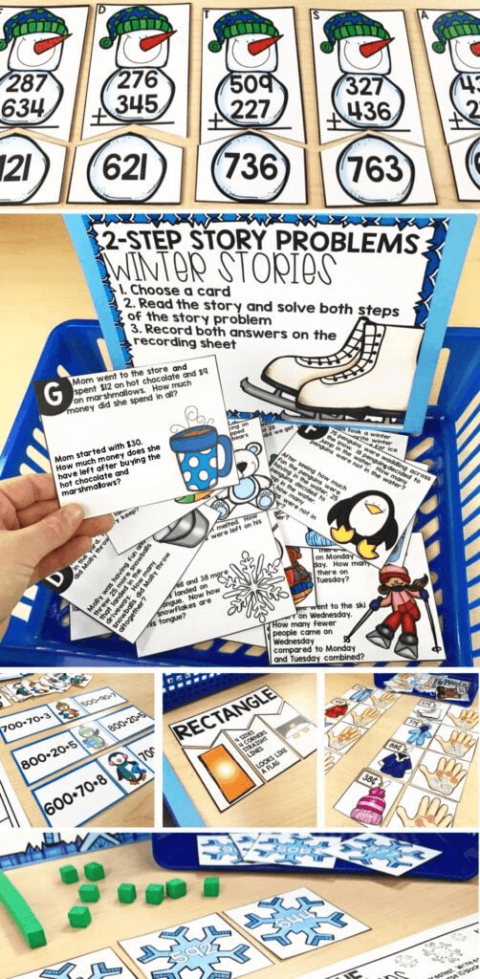 January Math Centers for 1st & 2nd Grade - Lucky Little Learners