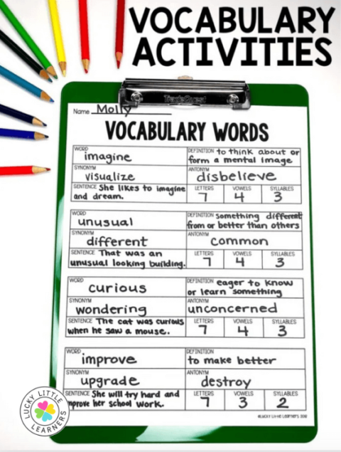 Vocabulary Activities - Lucky Little Learners